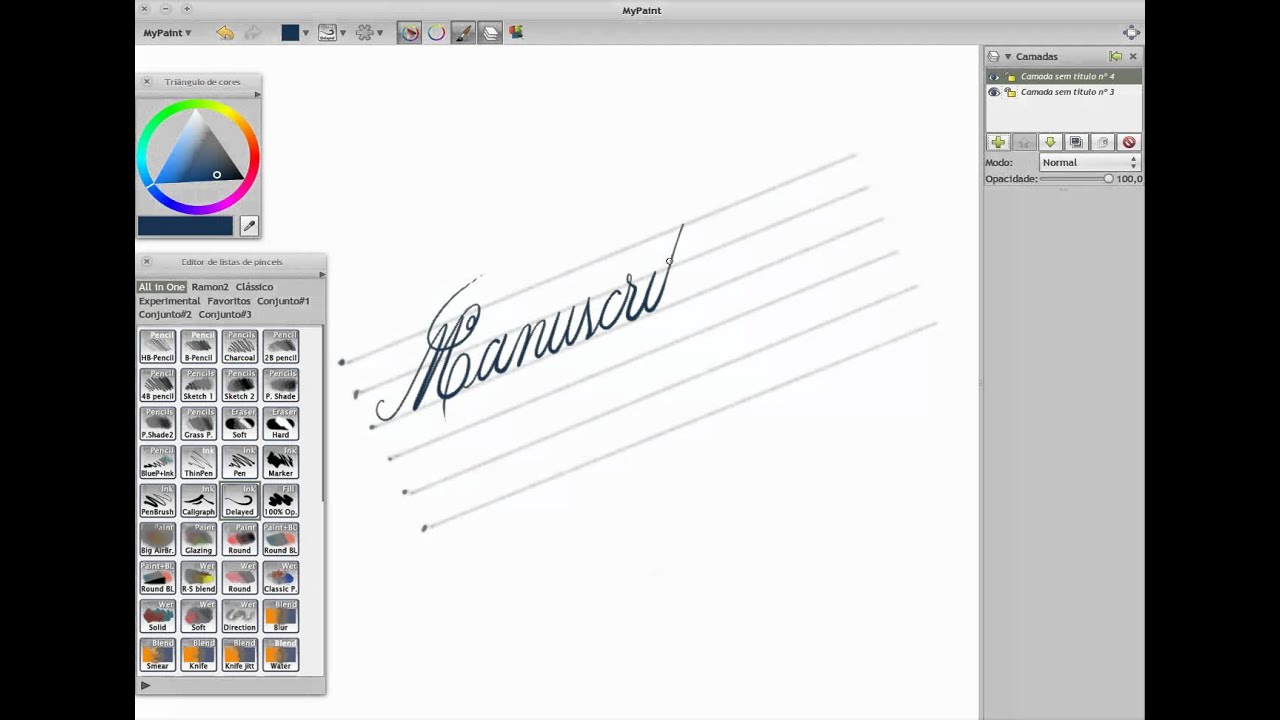 Calligraphy test in MyPaint - YouTube