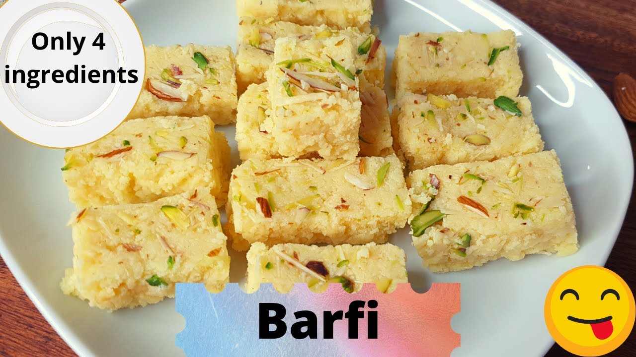 ONLY 4 ingredients Barfi | Quick Milk Powder Barfi | Low Calorie Barfi ...