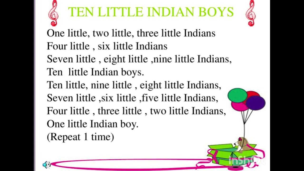 One little Two little three little Indians : English Nursery Rhyme ...