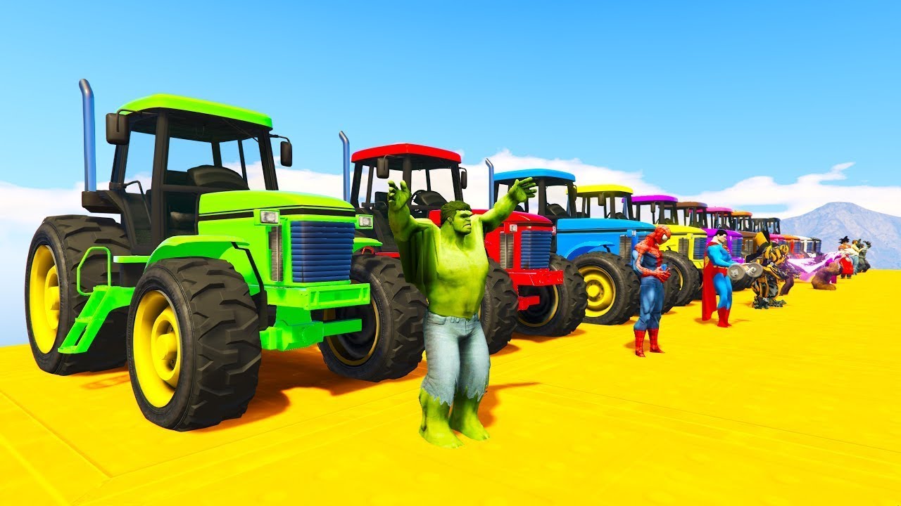 P2 COLORED TRACTOR and Superheroes Learning Colors cartoon for kids and ...
