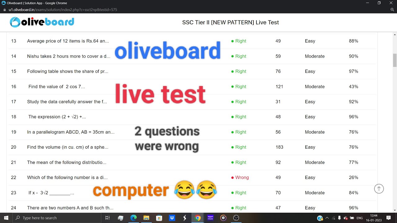 Oliveboard live test | Wrong questions | my score #ssc #cgl - YouTube