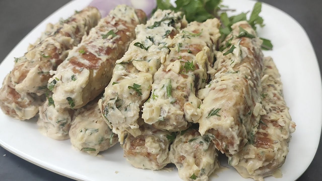 Lasooni Murg Malai Seekh Kebab | Juicy creamy Garlic Chicken | Lasuni ...
