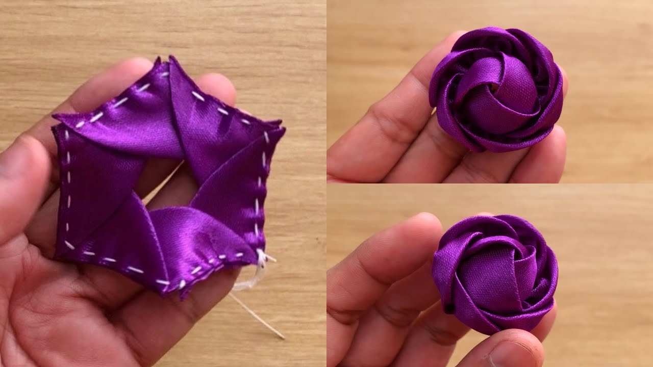 Handmade diy ribbon rose flowers | Crafts & Ribbon Art - YouTube