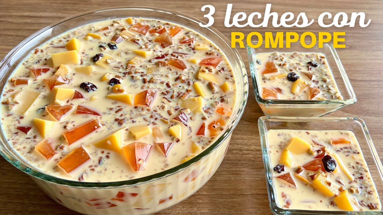 ENSALADA DE GELATINA 3 LECHES CON ROMPOPE | POSTRE FÁCIL | POSTRES CON ...