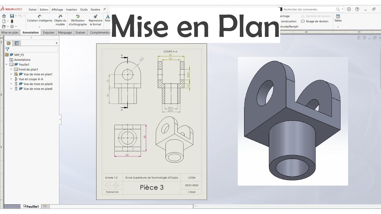 SolidWorks Tutoriel - CAO - Mise en Plan - YouTube