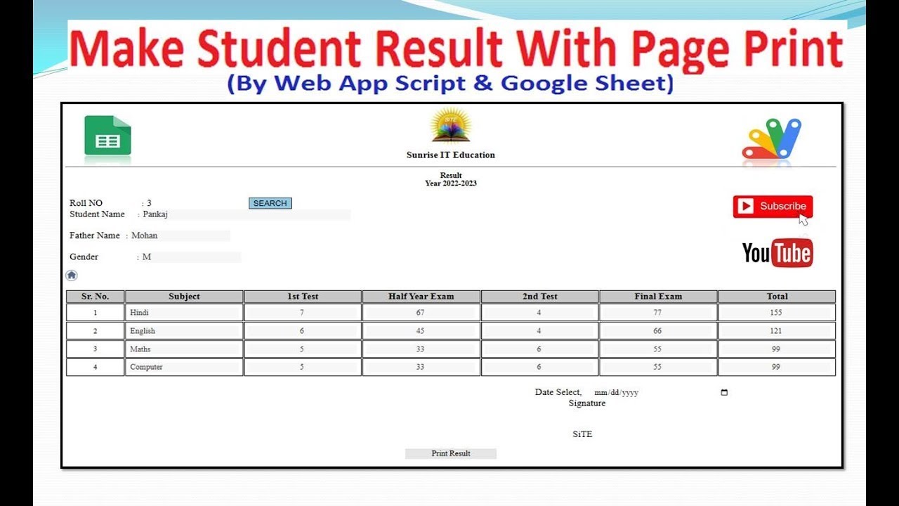 How to Make online Student Result Page Print using Web App Script II ...