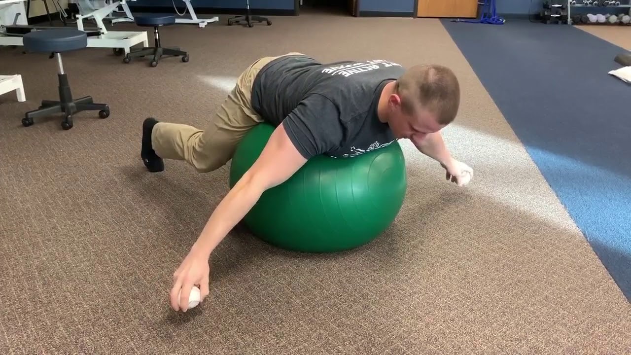 Prone perscapular retraction training variations on theraball - YouTube