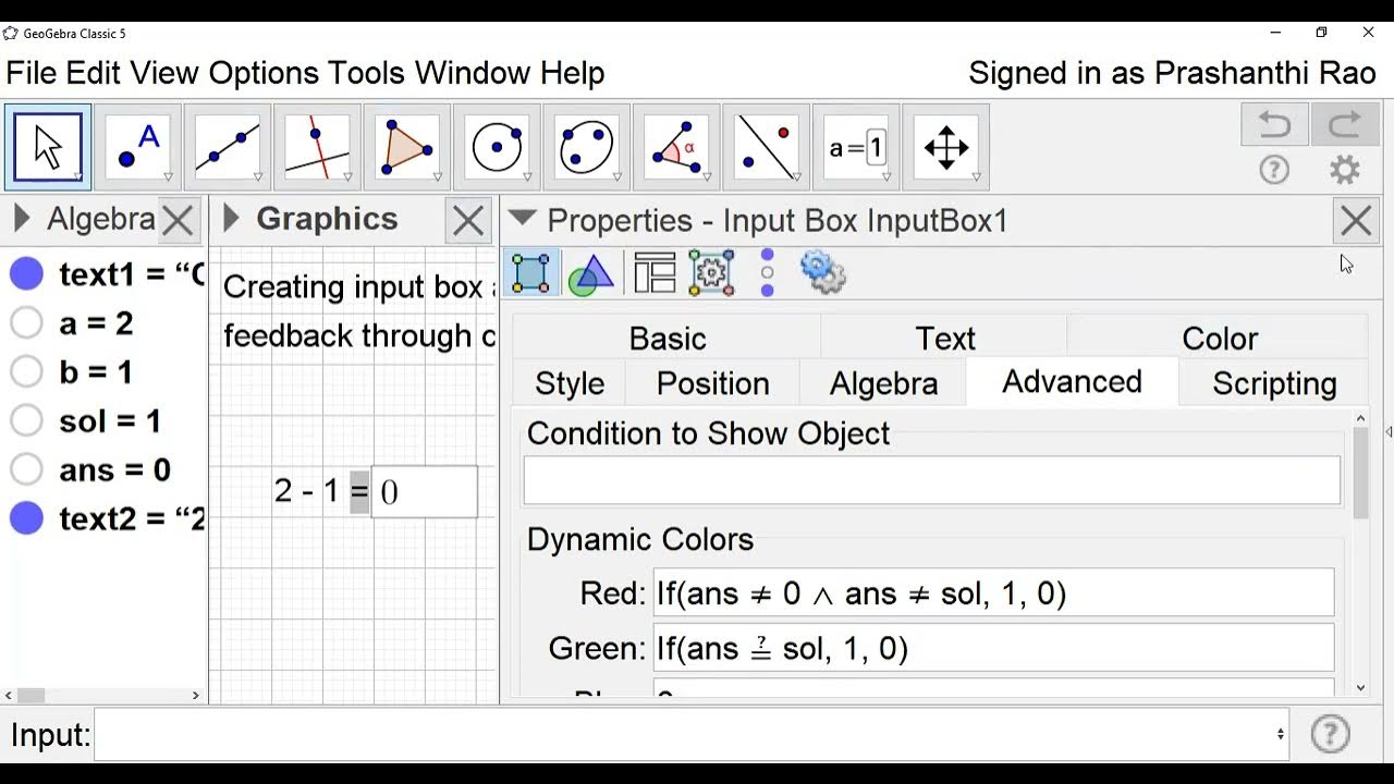 Class-24: Feedback through colors for the input box in Geogebra - YouTube