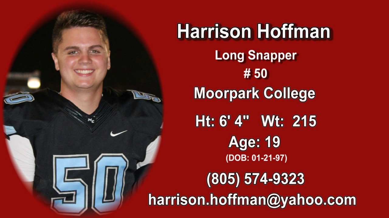 Moorpark College vs Fullerton: Harrison Hoffman - Long Snapper - YouTube