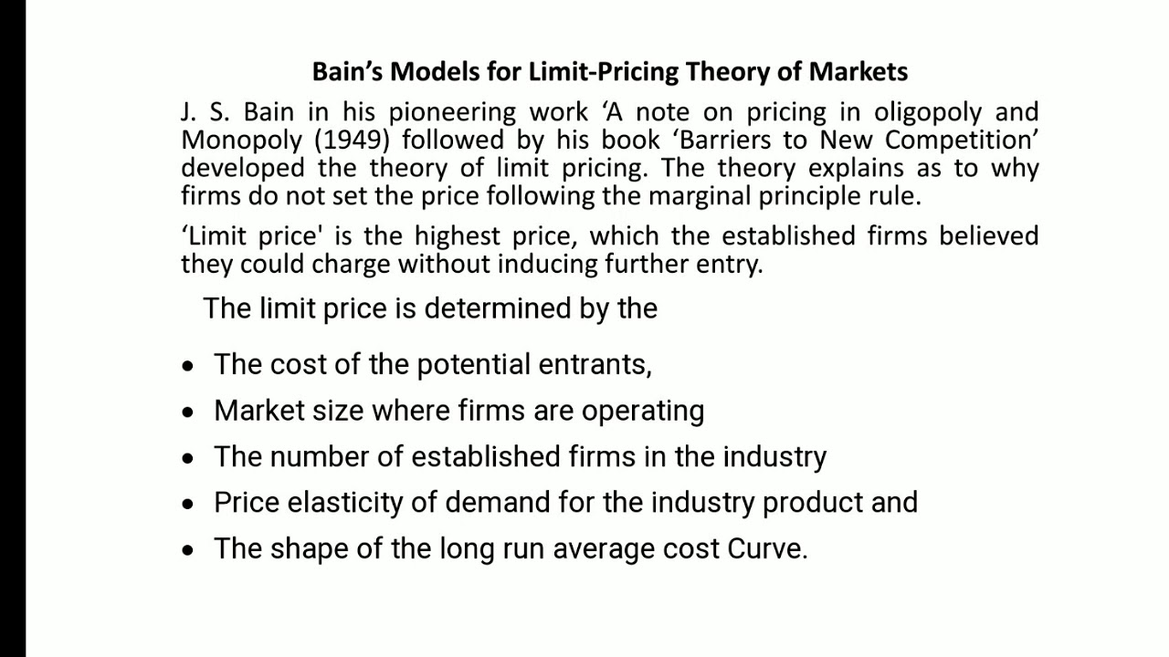 Bain's Model of Limit pricing Theory - YouTube