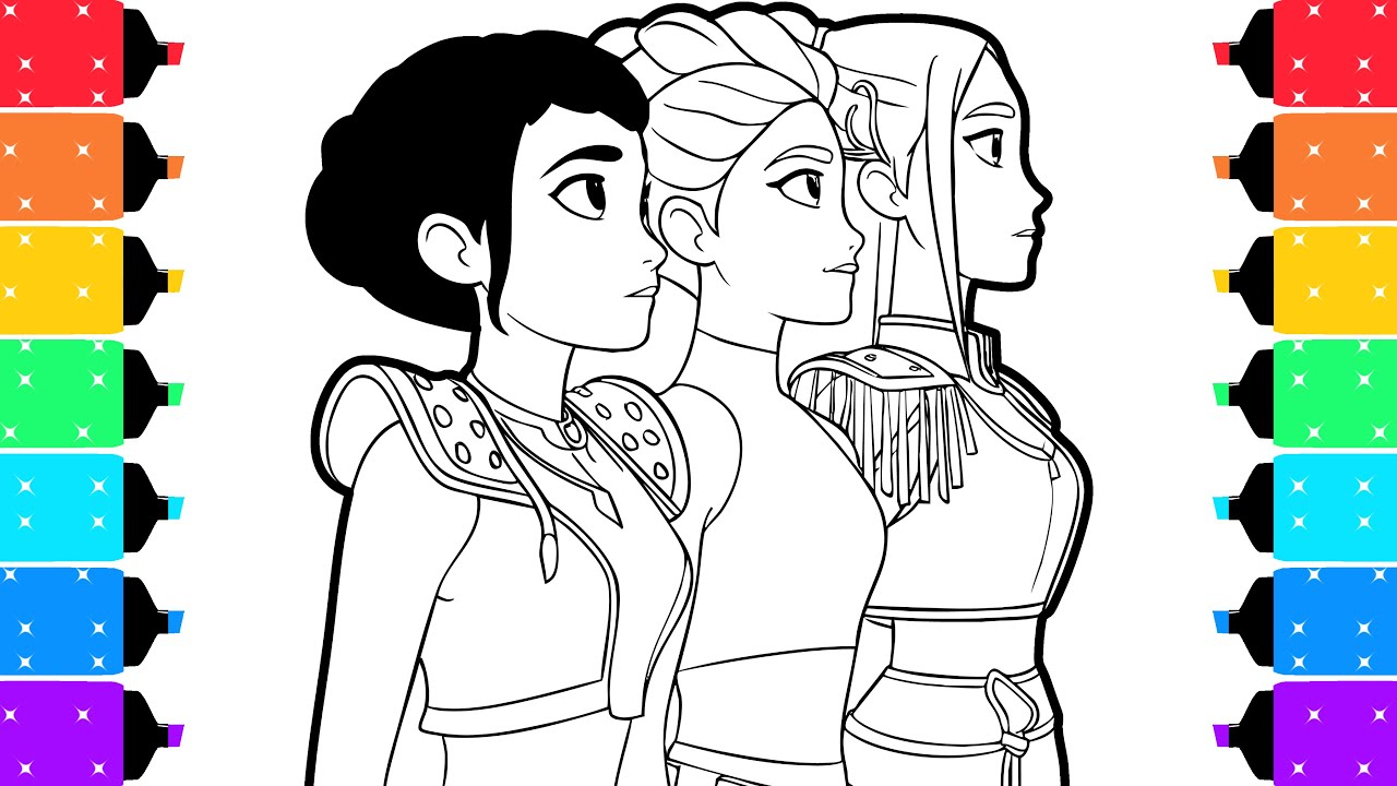 Coloring Rumi, Mira and Zoey Huntrix | KPop Demon Hunters Coloring ...
