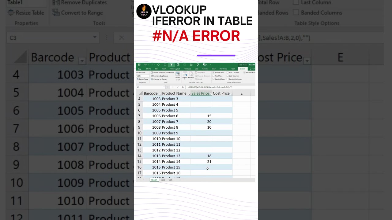 Hide N A ERROR In Excel With Insert Table shorts YouTube Hide N A ERROR In Excel With Insert Table shorts YouTube