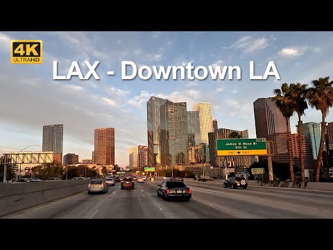 4K Drive | Driving from LAX to Downtown LA, palm trees and the skyline create an urban vibe.