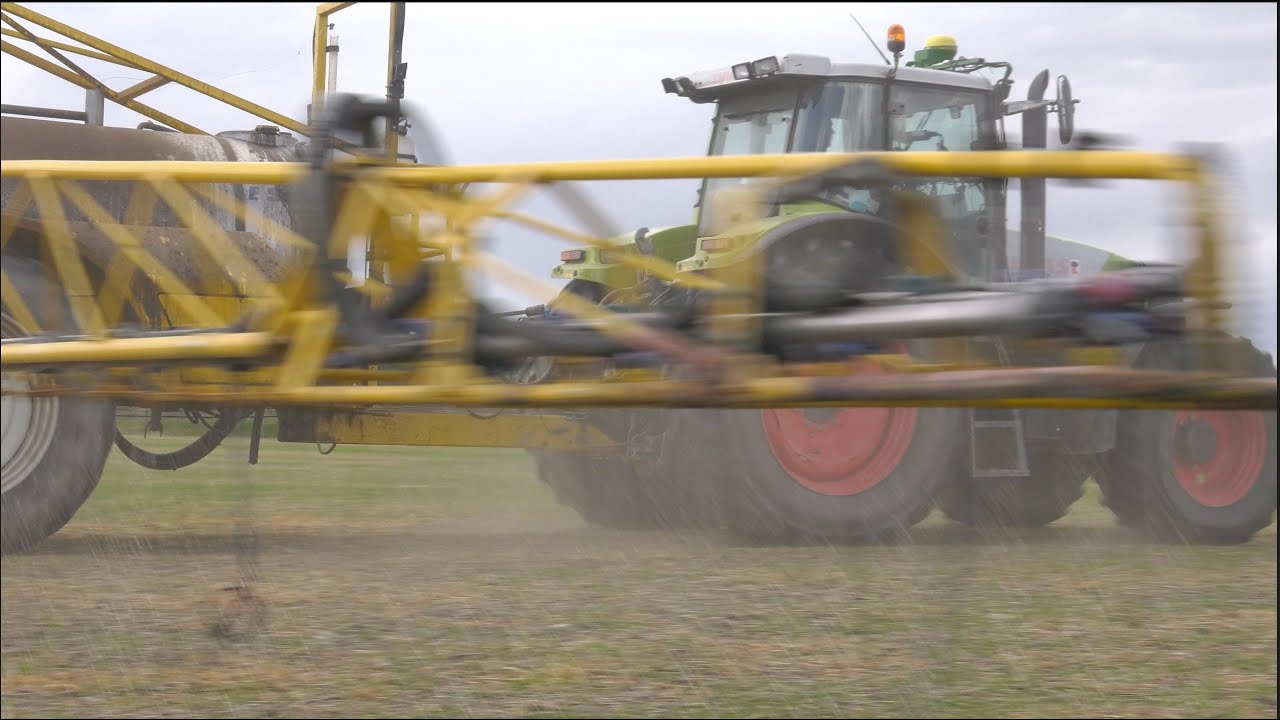 Claas Ares and Chaffer Sprayer Applying Liquid N - YouTube