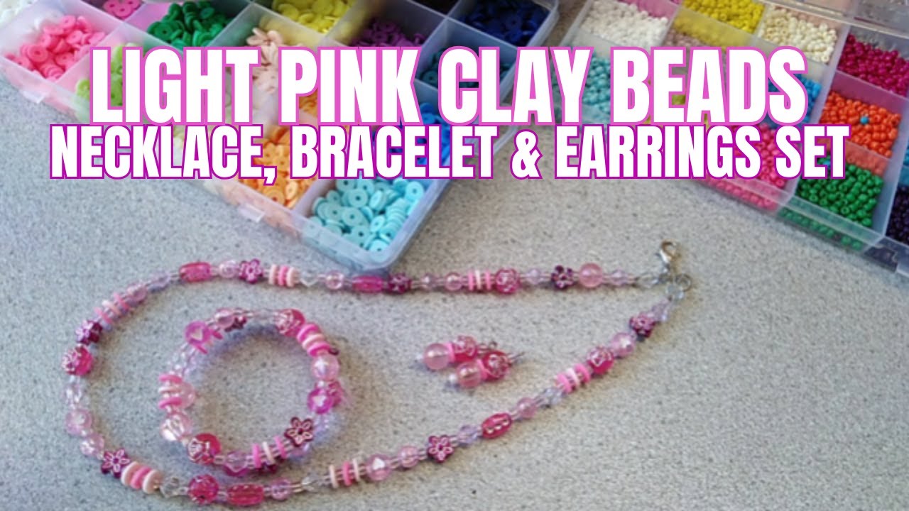 Making a Light Pink Acrylic Bead Bracelet, Necklace & Earrings Set ...