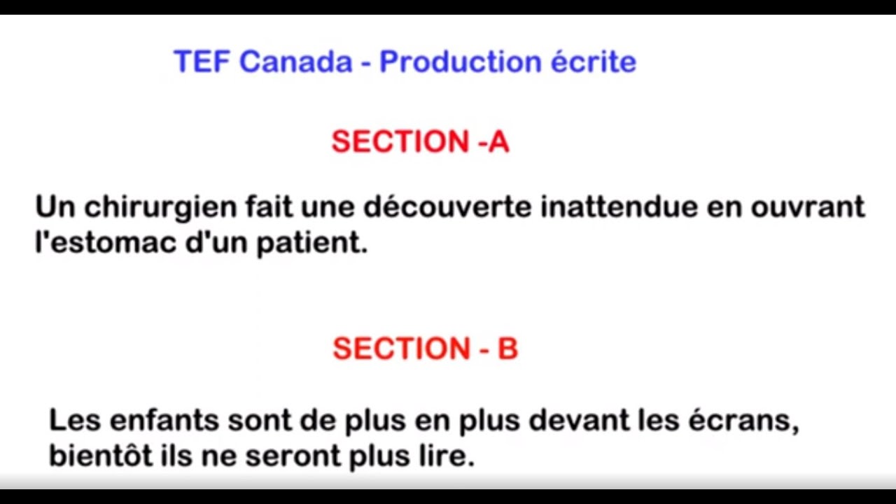 TEF Canada production ecrite section afait divers Section B une lettre ...
