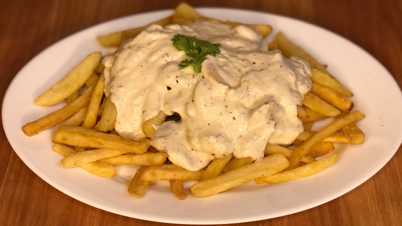 Homemade crispy fries with creamy mushroom sauce| Restaurant style ...