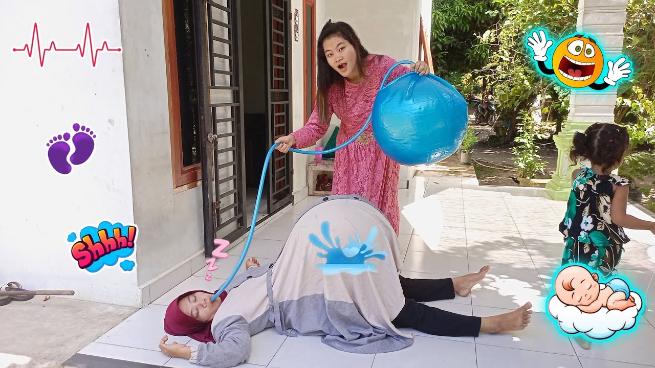 Drama lucu😂😭Mama tidur mulut nya di masukin angin balon jumbo perut nya ...