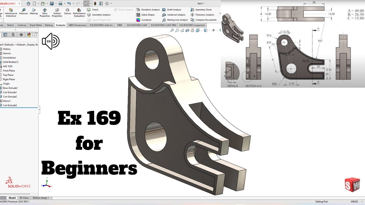 CSWA Exercise SolidWorks Tutorial! SolidWorks Exercise 169 for beginners - YouTube