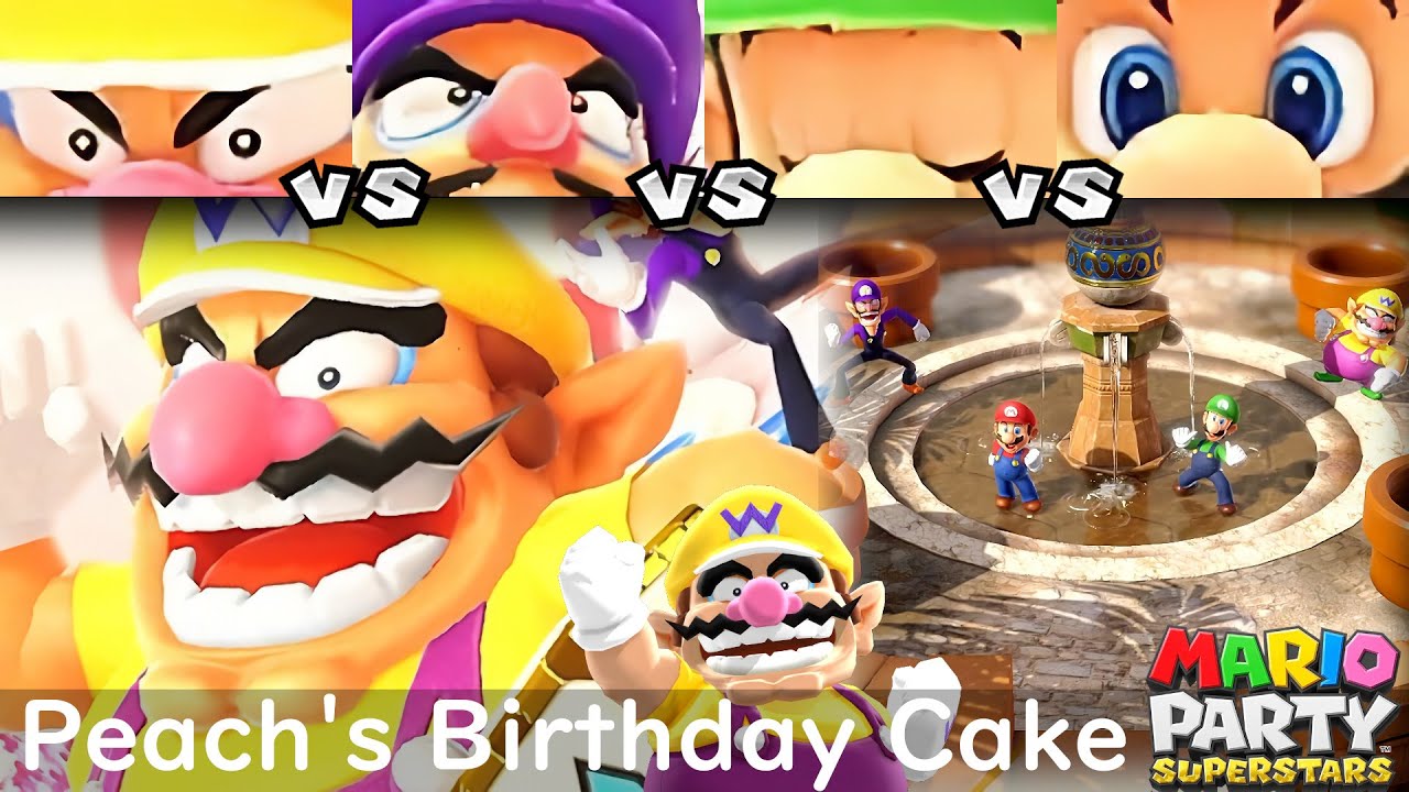 Mario Party Superstars Wario vs Waluigi vs Luigi vs Mario in Peach's ...