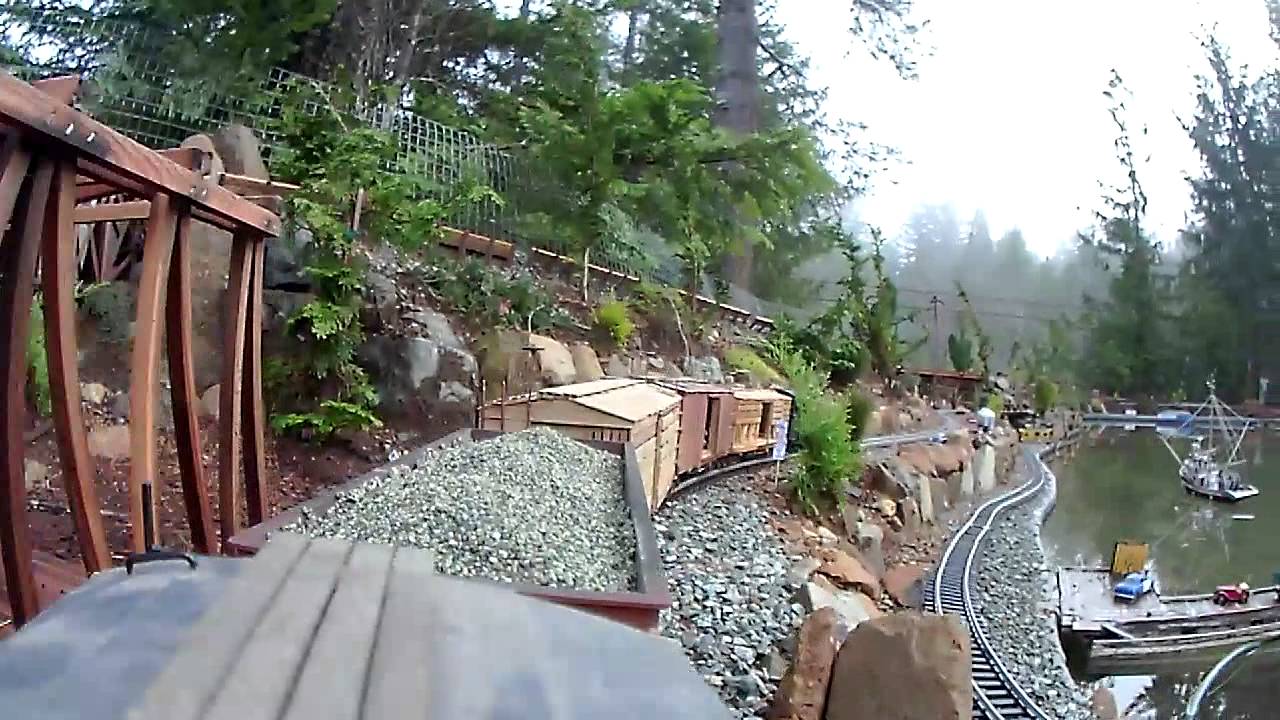 new garden train layout and rc boat pond 8 - YouTube