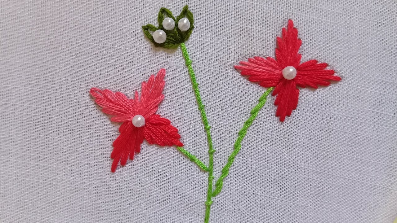 Very Easy Flower Design//embroidery work//needle work design - YouTube