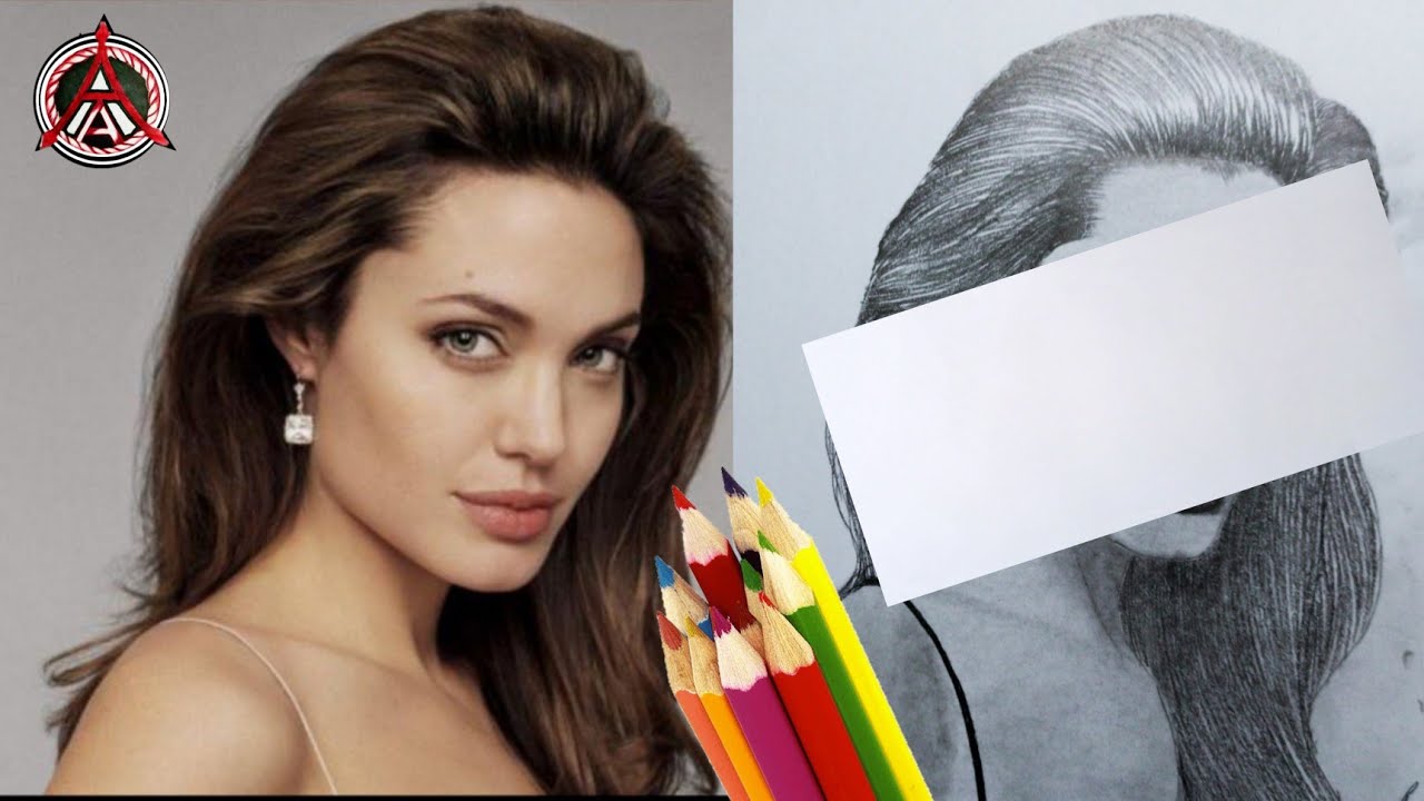How To Draw Hollywood Actress Angelina Jolie Sketch 💘💘💘 - YouTube