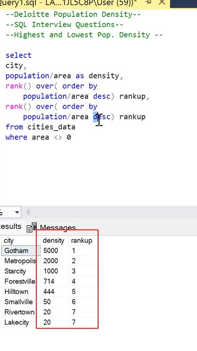 Deloitte SQL Interview | RANK DESC & RANK ASC | Population Density - YouTube
