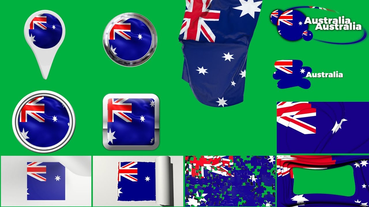 Australia Multi Flag PACK Green Screen + Alpha - YouTube