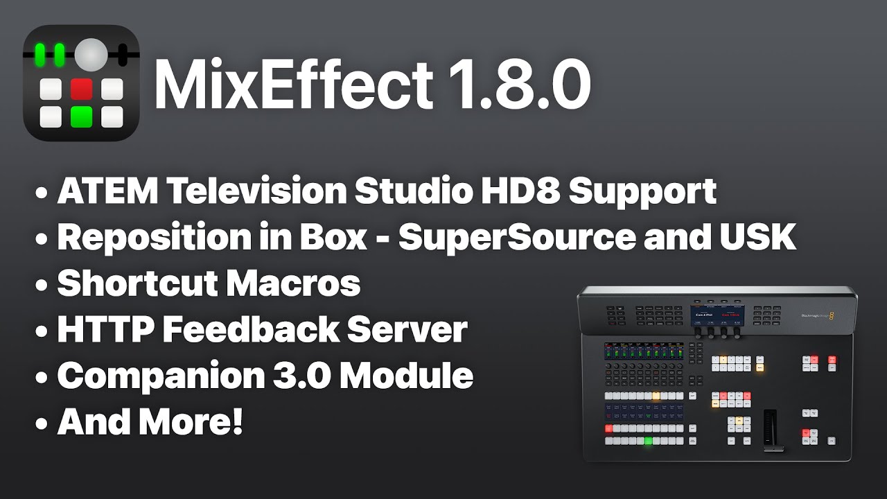 MixEffect 1.8.0 - ATEM Television Studio HD8 Support, Reposition in Box, and SuperSource Macros ...
