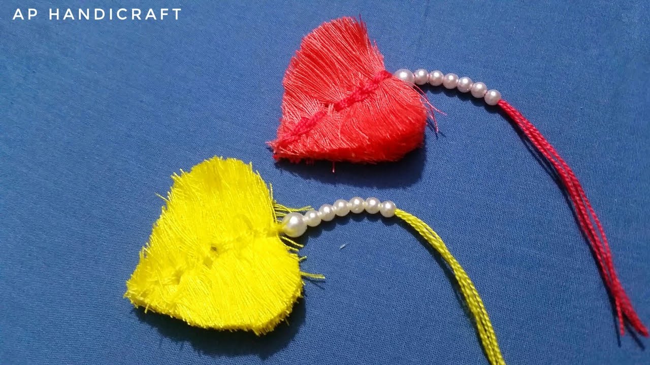Pom Pom Heart Making Idea with Sewing Thread, How to Make Heart Tassels ...