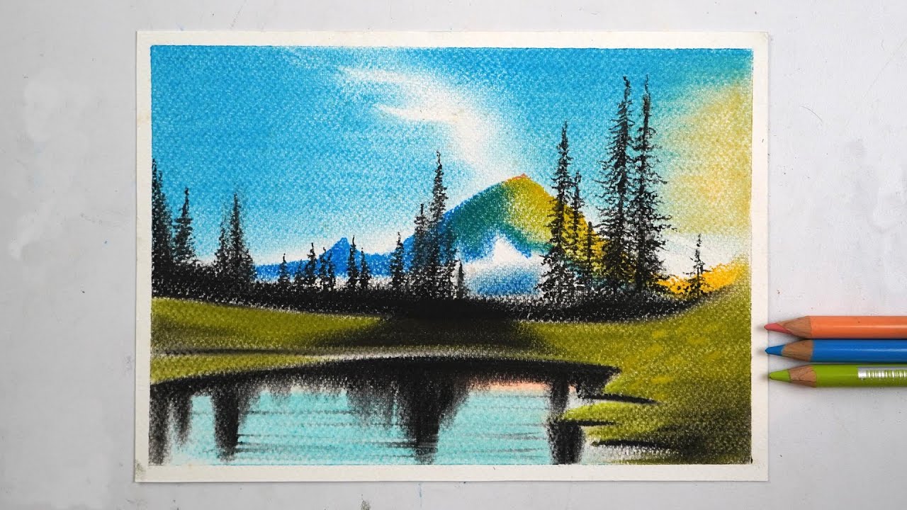 Amazing ! How to draw a beautiful landscape using dry pastel // step by ...