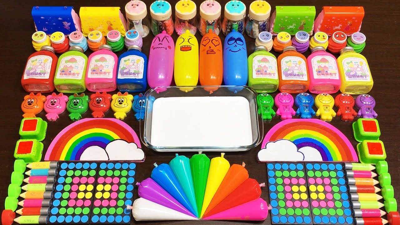 RAINBOW with BALLOONS and more into Glossy slime !!! Satisfying Tom ...