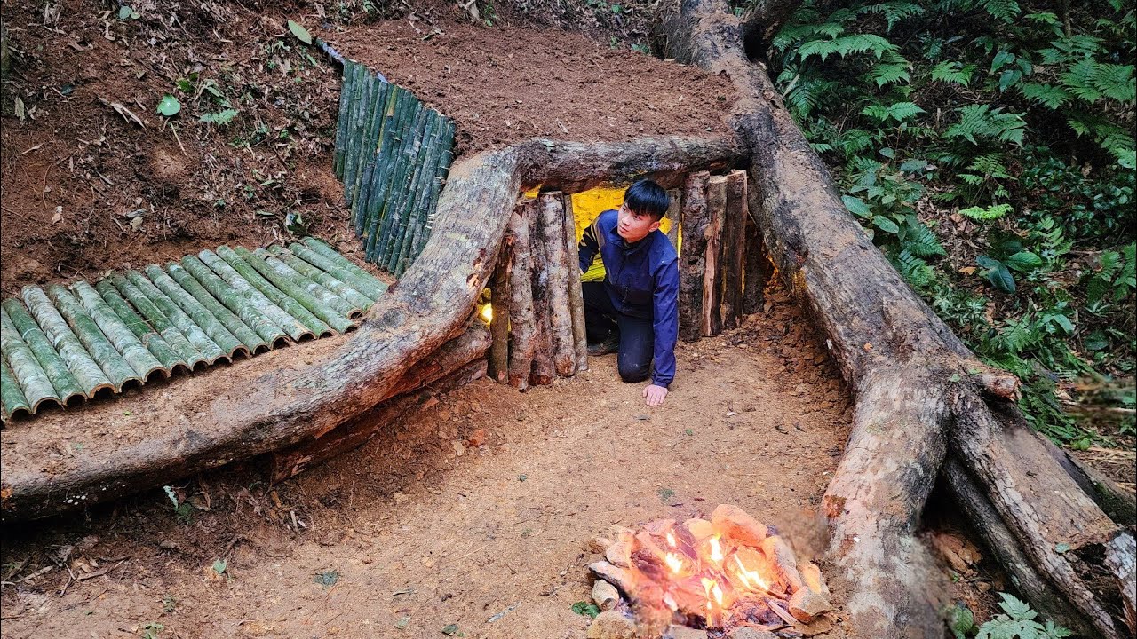Survive in the Humid Rainforest – Build a Shelter Under a Fallen Tree ...