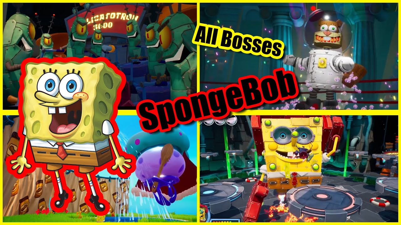 SpongeBob Battle for Bikini Bottom Rehydrated - All Bosses (No Damage ...