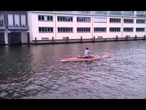 Rowing in a kayak with the RowSurfer, clip two - YouTube