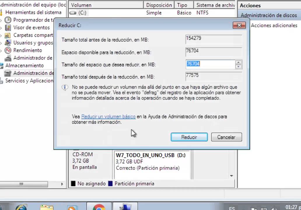 Crear particiones con administrador de discos en windows 7 - YouTube
