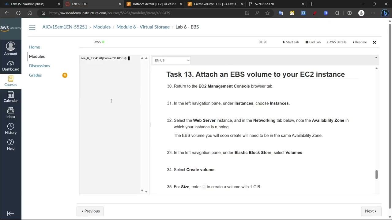 AWS Academy Introduction to Cloud: Semester 1 [55251] - Lab 6 - EBS - YouTube
