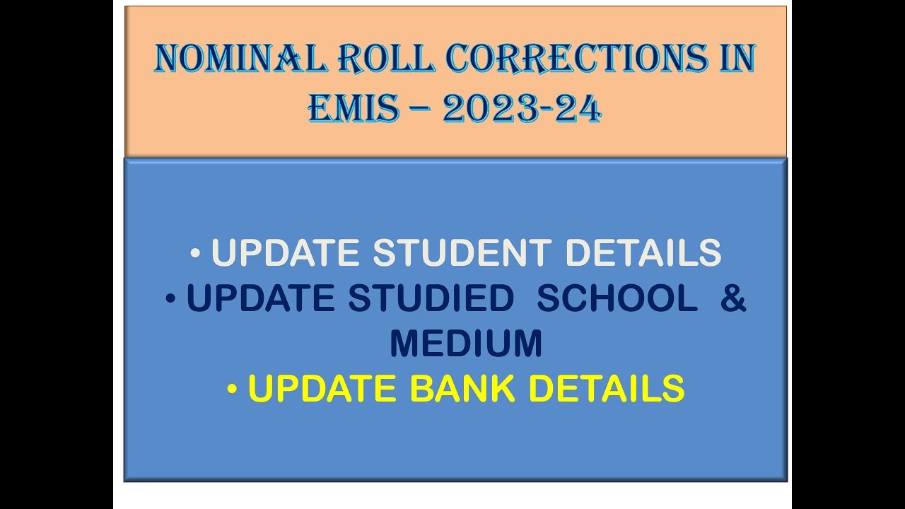 NOMINAL ROLL CORRECTIONS IN EMIS - YouTube