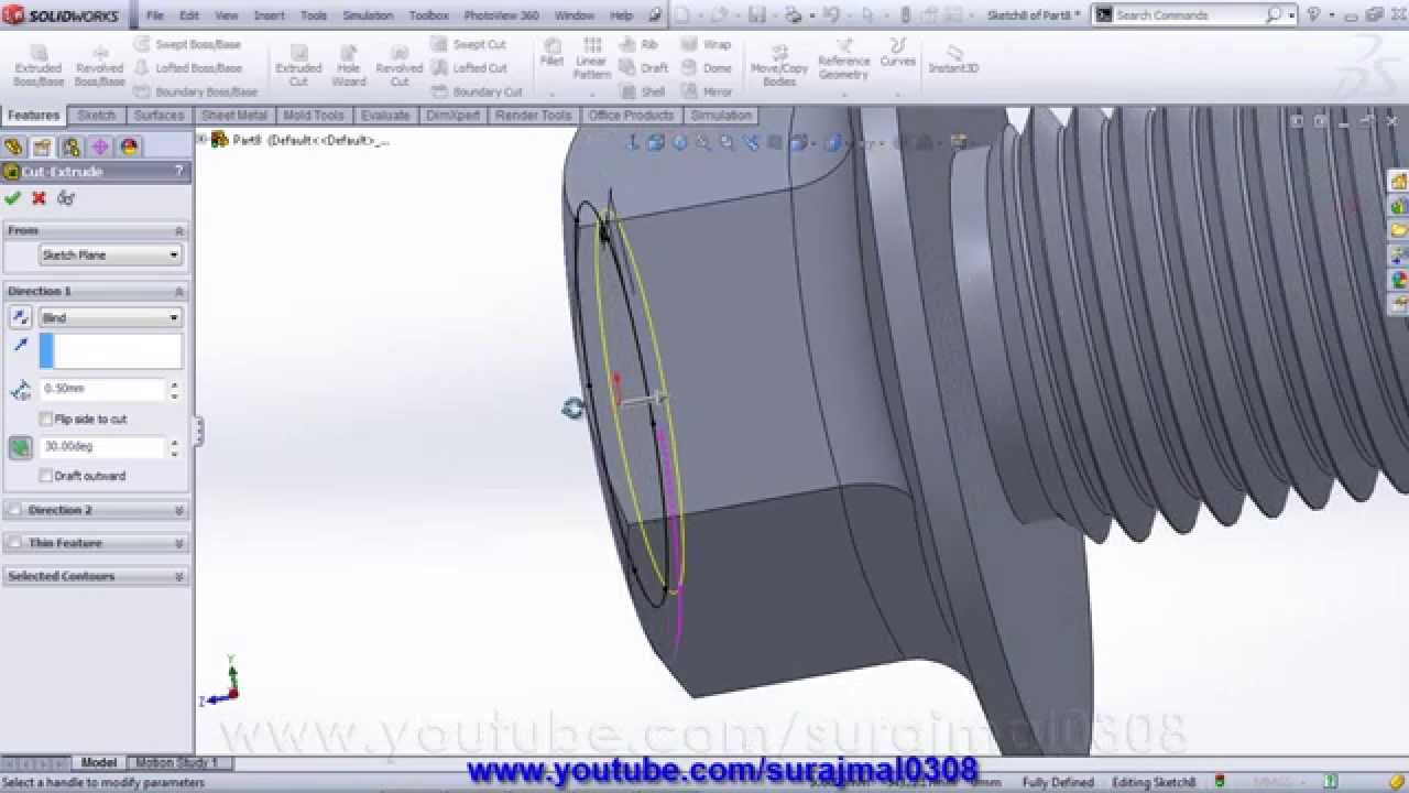 SolidWork: Video tutorial on Cap Bolt - YouTube