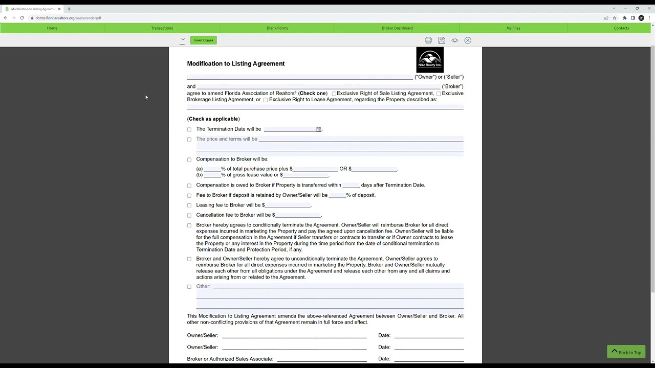 Modification to Listing Agreement (Nizz Realty Inc. Tutorial Video ...