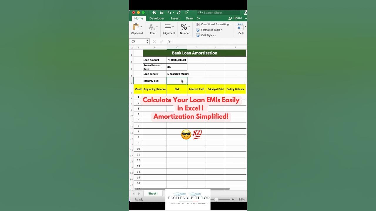 Excel Tips: Calculate Your Loan EMIs BANK LOAN AMORTIZATION TABLE#excel #excelshorts # ...