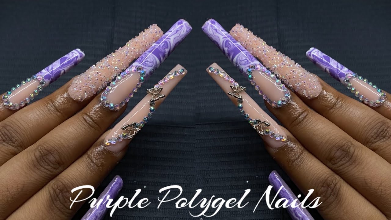 CUTE PURPLE POLYGEL NAILS 💜 | Polygel Application + Nail Designs - YouTube