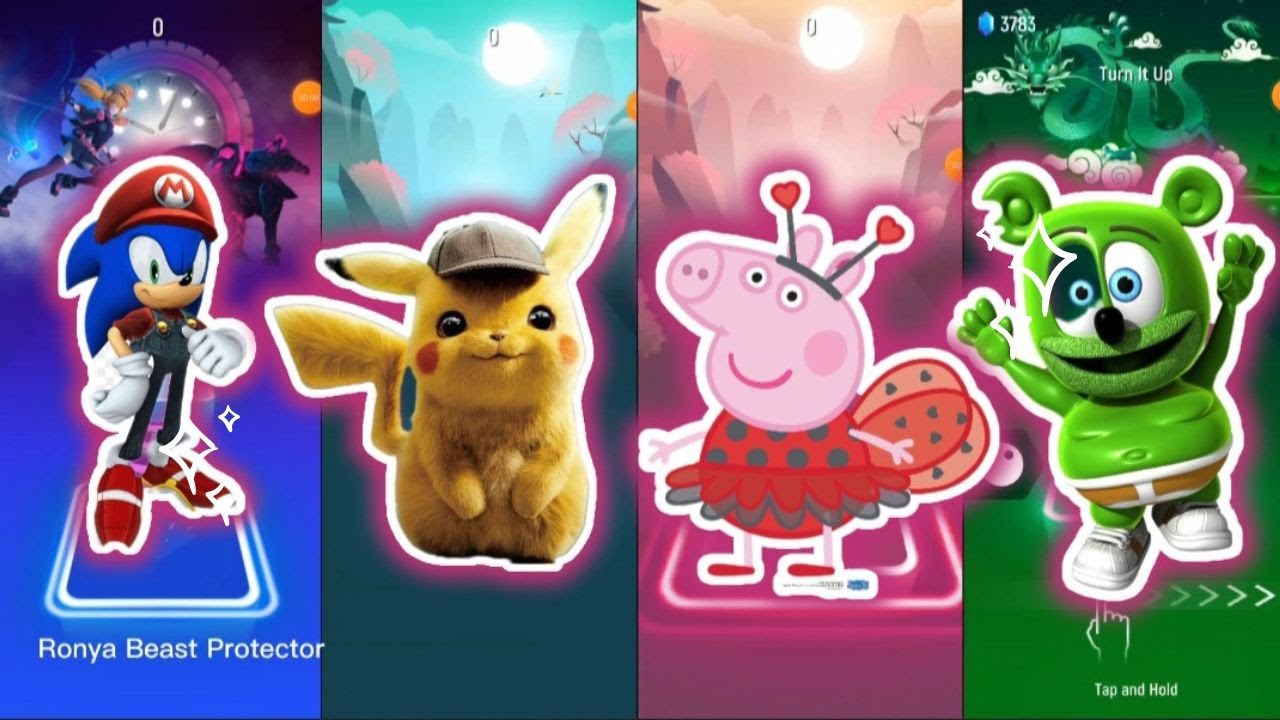 Sonic VS Pikachu VS Peppa Pig VS Gummy Bear - Tiles Hop EDM Rush - YouTube