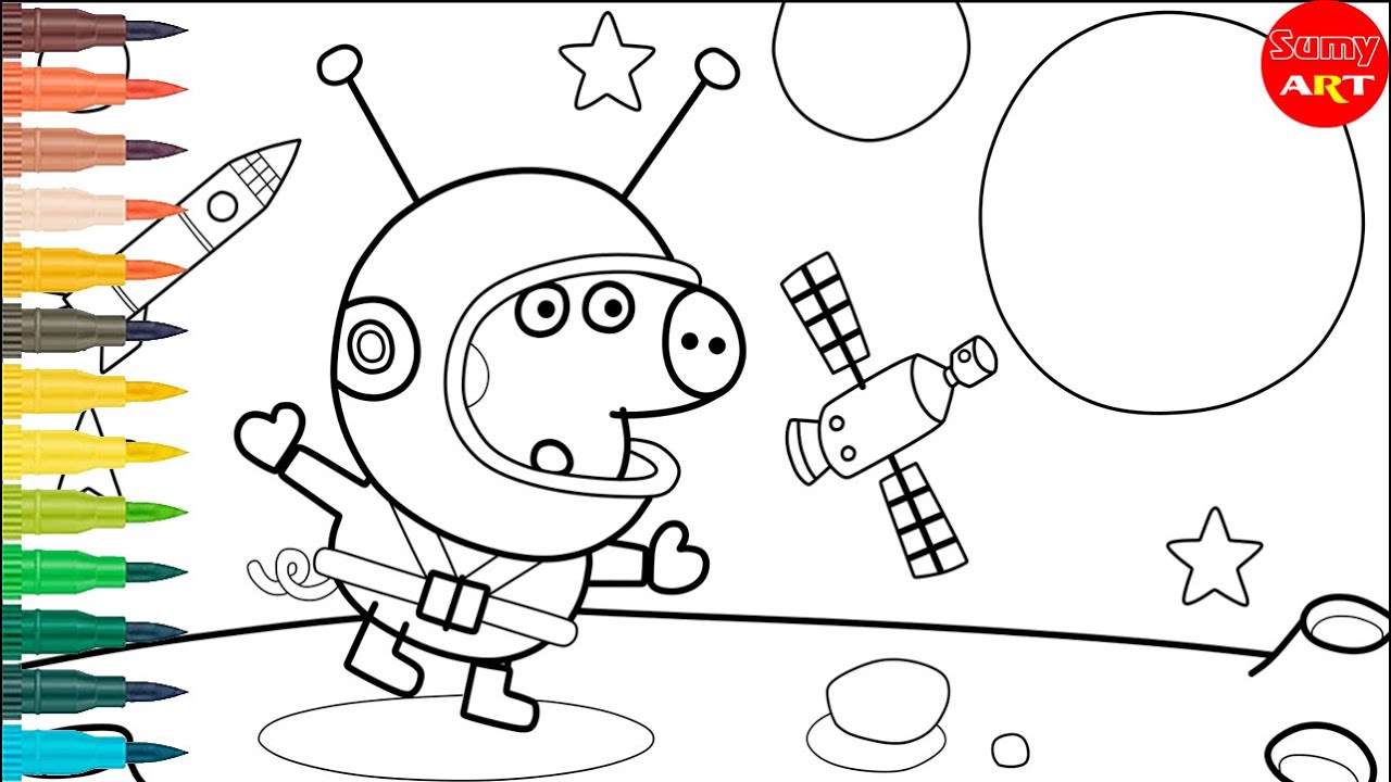 Peppa Pig Coloring Pages |Coloring Peppa Pig Goes To The Moon - YouTube
