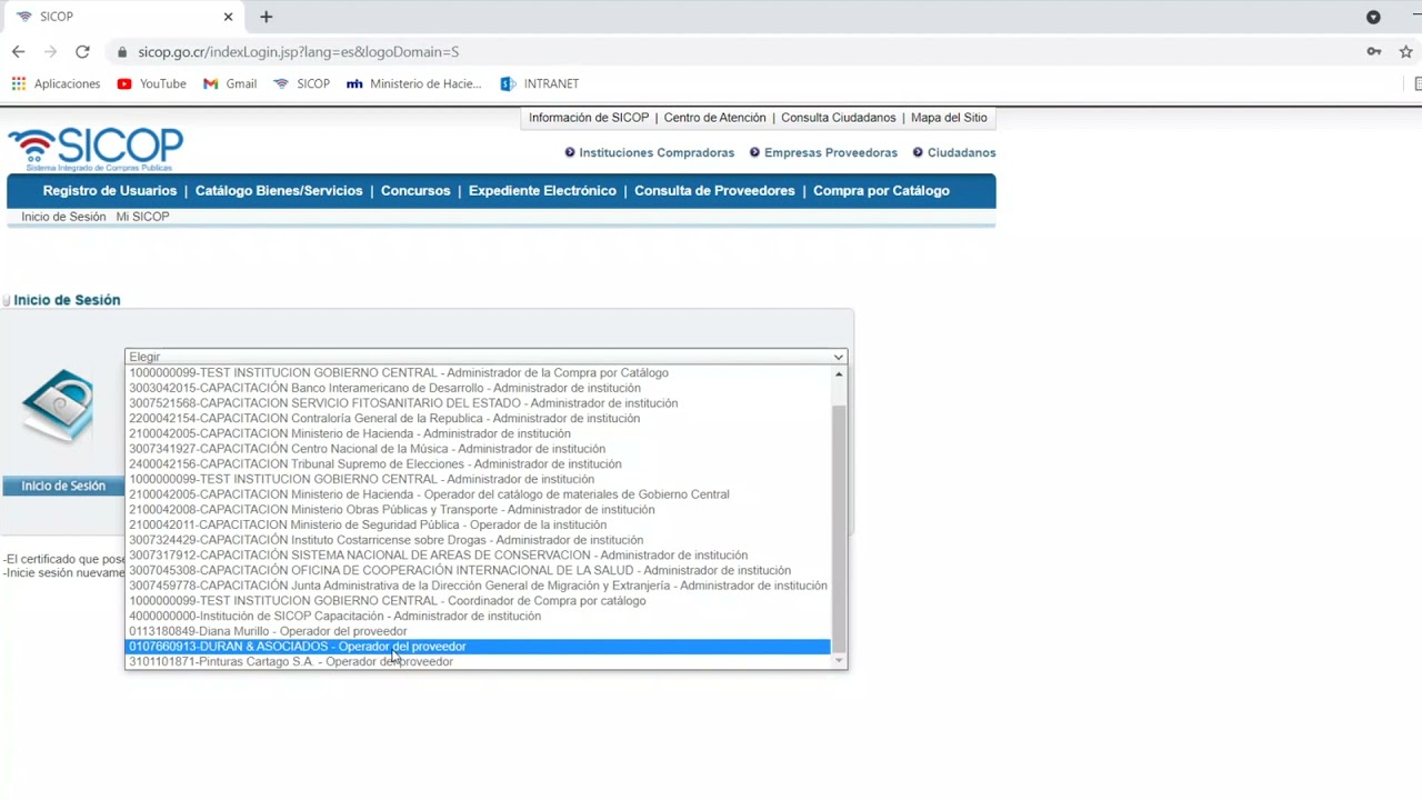 Cómo realizar el inicio de sesión en SICOP - YouTube