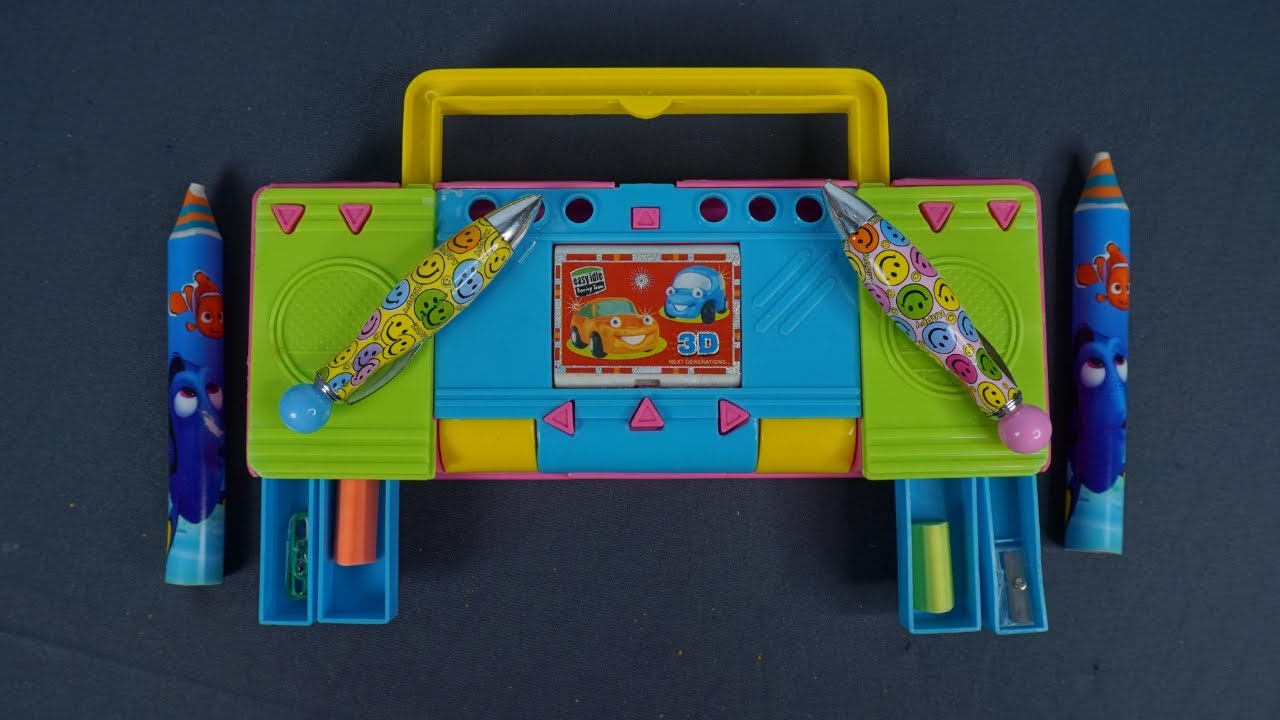 My New 8 Button Pencil Box with Pen And Pencil Eraser Inside - YouTube