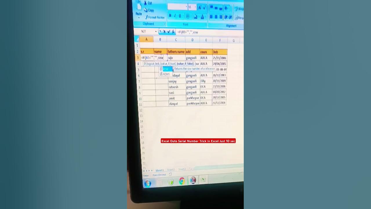 Excel Auto serial number trick 10 sec #viral #computer #excel #exceltips - YouTube