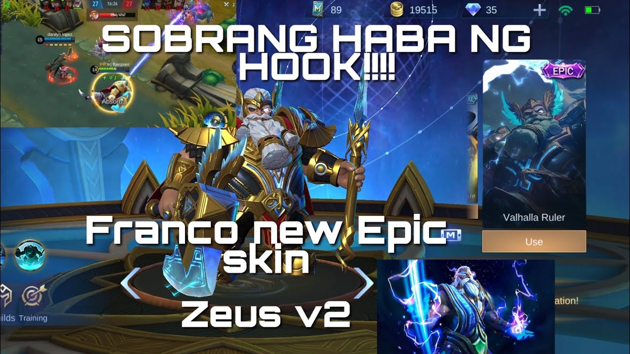 FRANCO NEW EPIC SKIN ZEUS v2 GAMEPLAY "SOBRANG HABA NG HOOK!!" - YouTube