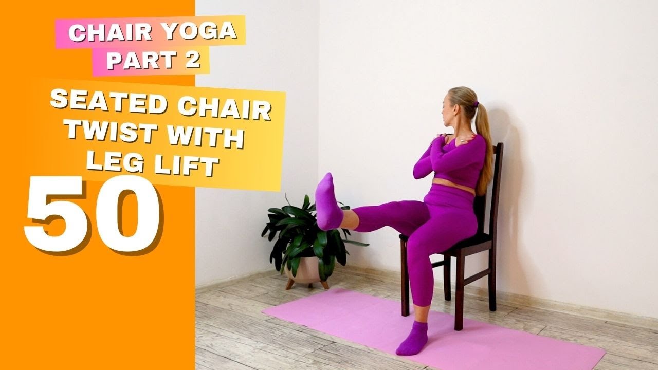 Seated Chair Twist with Leg Lift💜Chair Yoga Workouts🌹Chair Yoga Book 🌹 ...